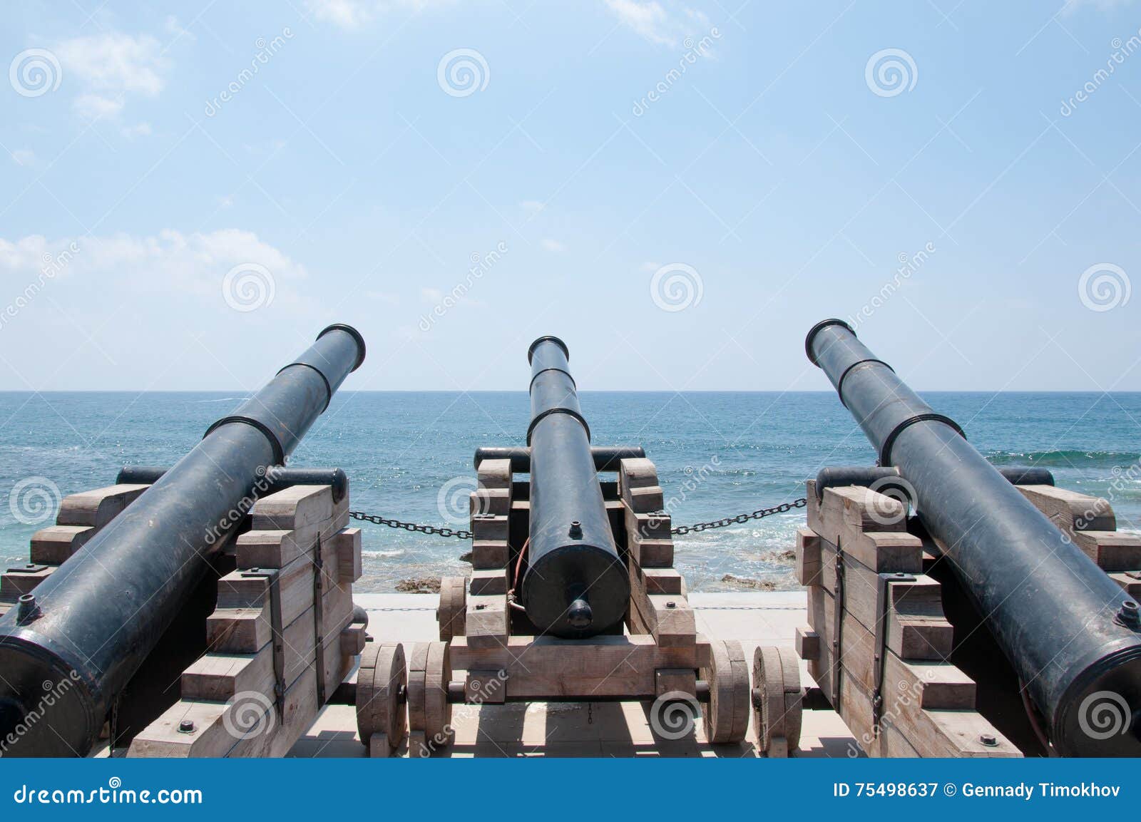Three Old Cannon Ball Guns on the Sea Shore Stock Image - Image of ...