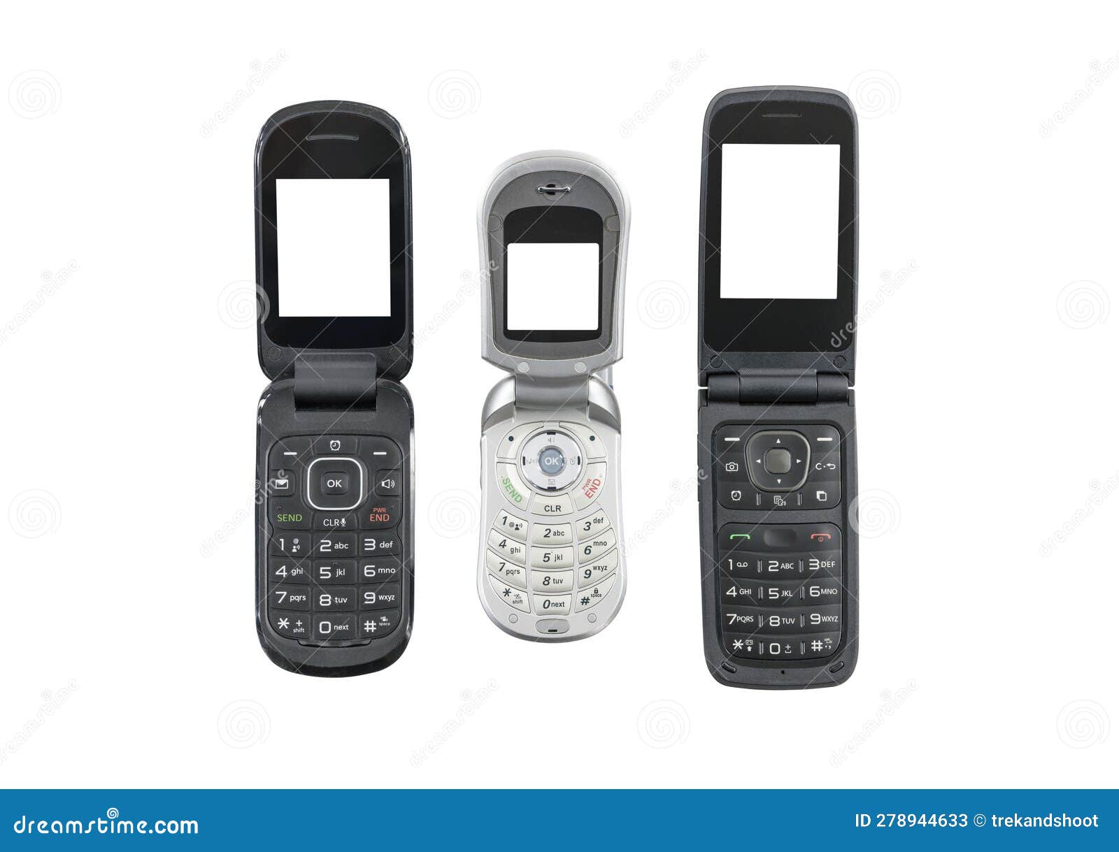Three Old Flip Phones with Cut Out Screens Stock Image - Image of ...