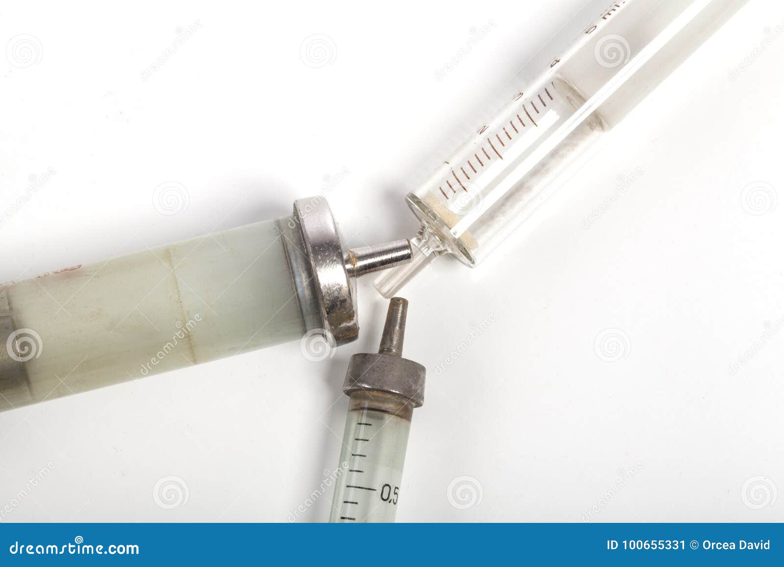 Three Old Glass Syringe stock image. Image of fashioned - 100655331