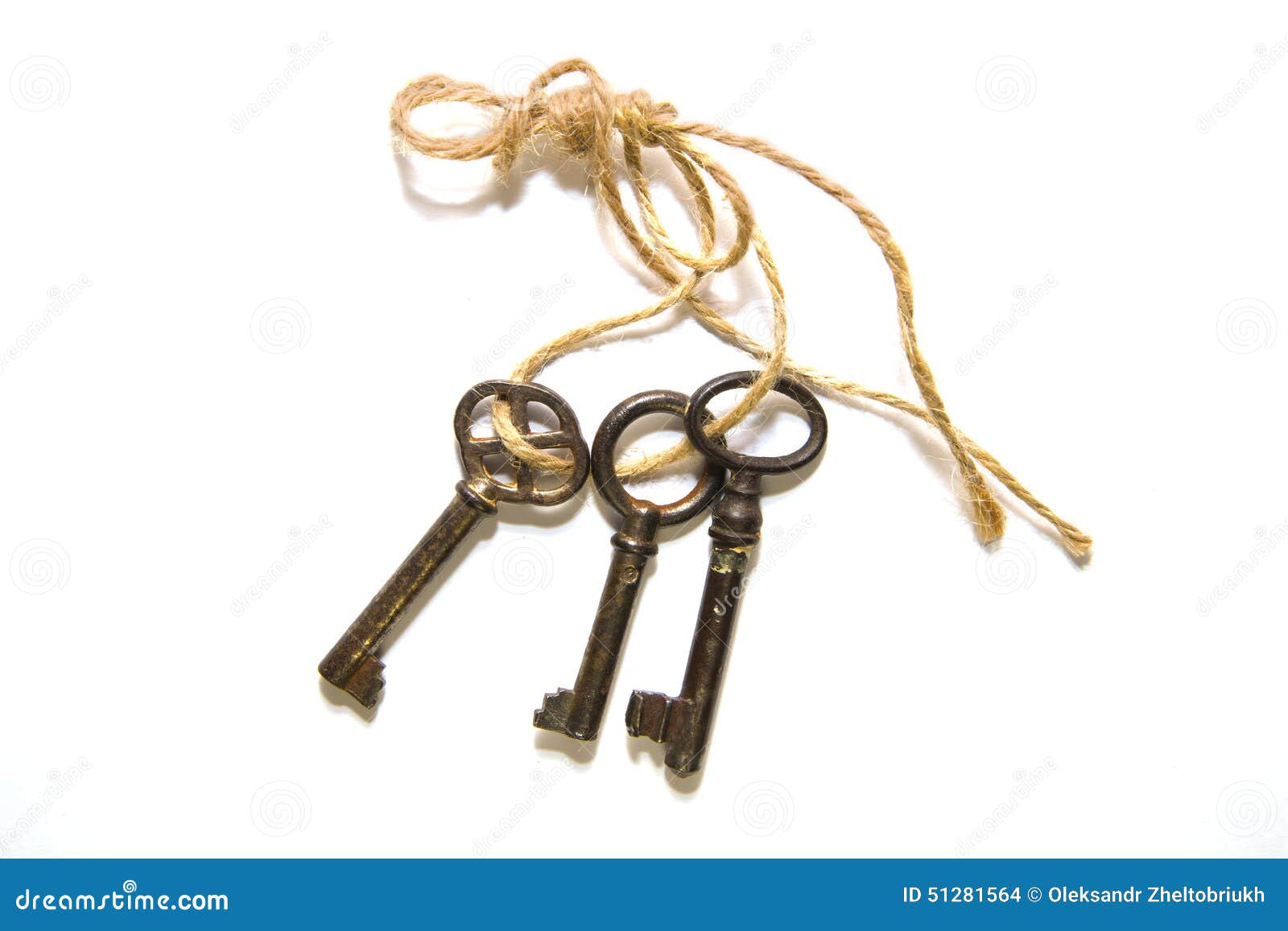 Three Old Keys Tied with a Rope on a White Background Stock Photo ...