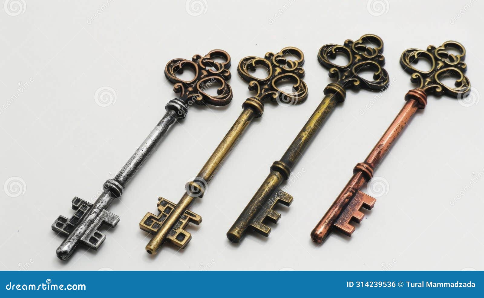 Three Old Keys on White Surface Stock Photo - Image of rustic, bronze ...