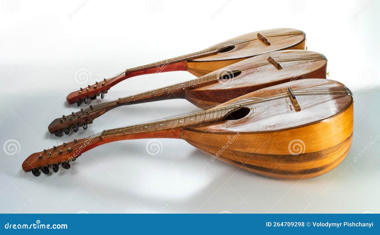 Three Old Mandolins. Baroque String Musical Instrument. Isolated On A ...