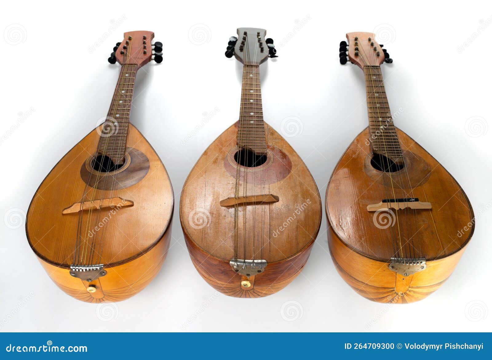 Three Old Mandolins. Baroque String Musical Instrument. Isolated On A ...