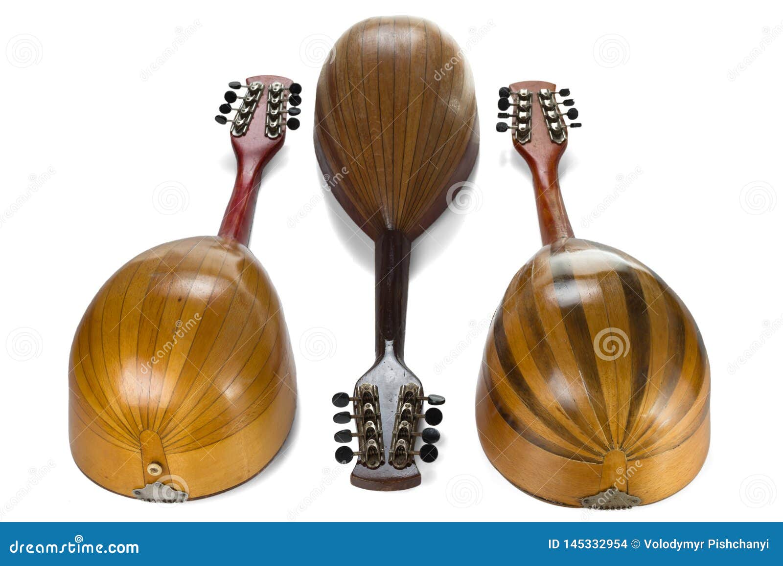 Three Old Mandolins. Baroque String Musical Instrument. Isolated On A ...