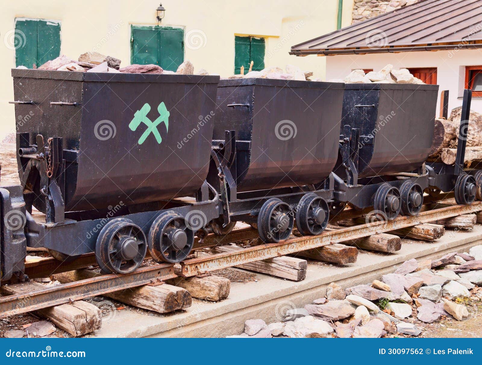 Three old mining carts stock photo. Image of rocks, trio - 30097562
