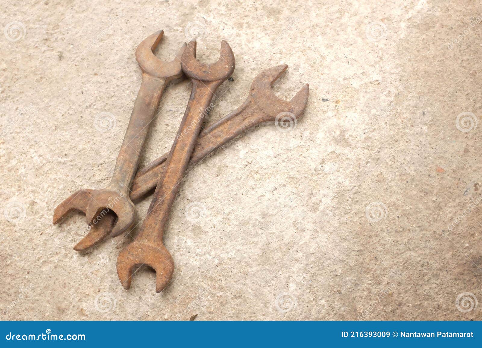 Copy Space Three Old Rusted Spanner Wrenches Mechanic Tool on Grey ...