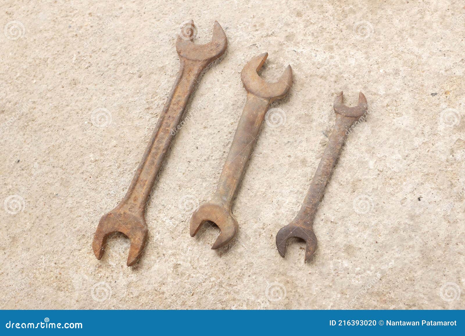Copy Space Three Old Rusted Spanner Wrenches Mechanic Tool on Grey ...