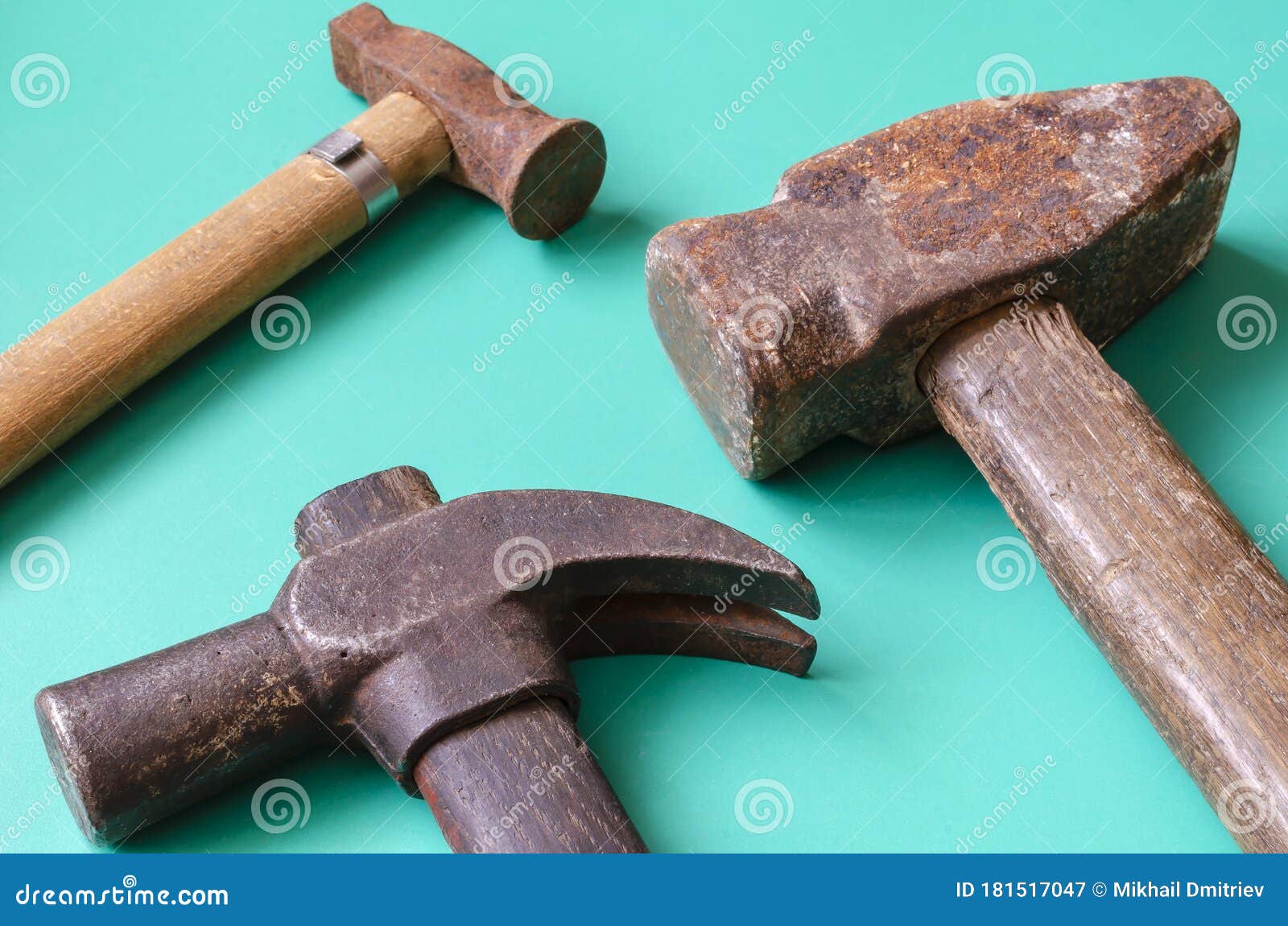 Three Old Rusty Hammers on a Colored Background Stock Image - Image of ...