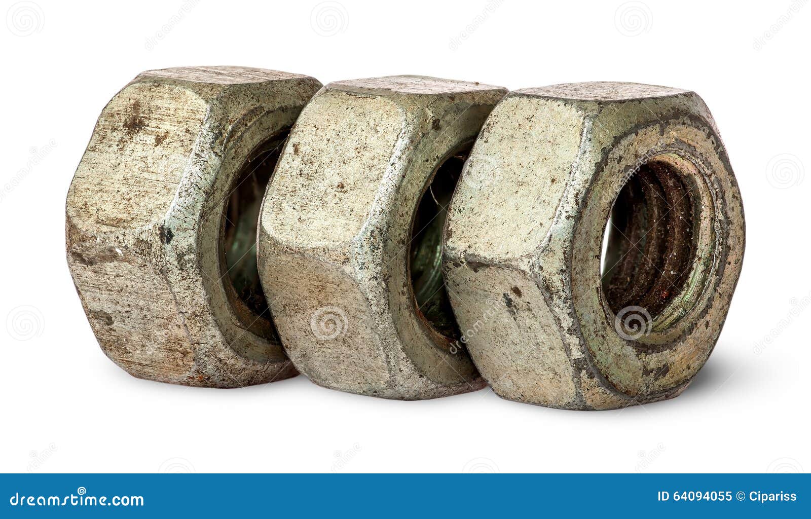 Three Old Rusty Nuts in a Row Stock Image - Image of steel, isolated ...