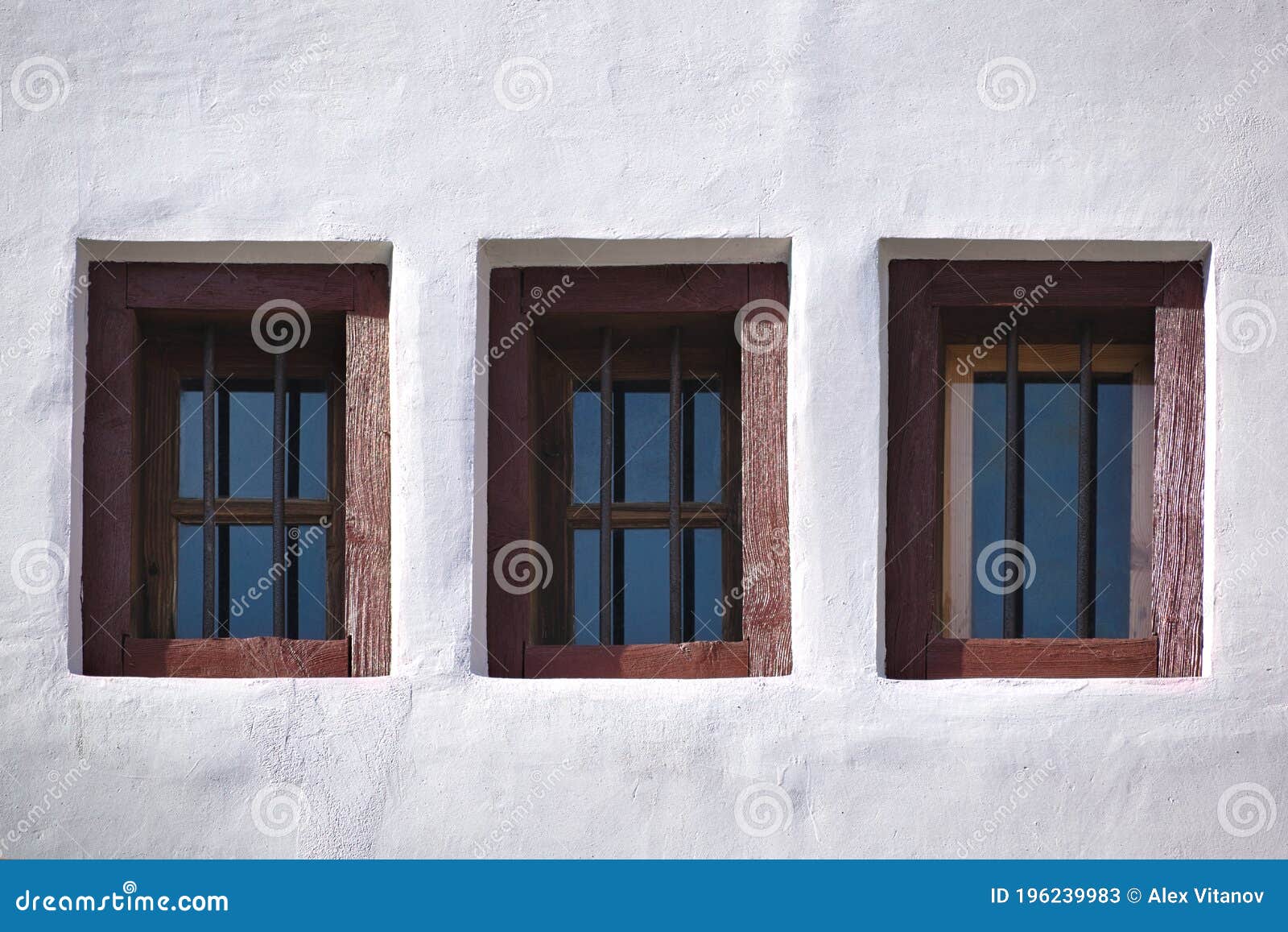 Three Old Vintage Windows on White Wall Stock Image - Image of wood ...