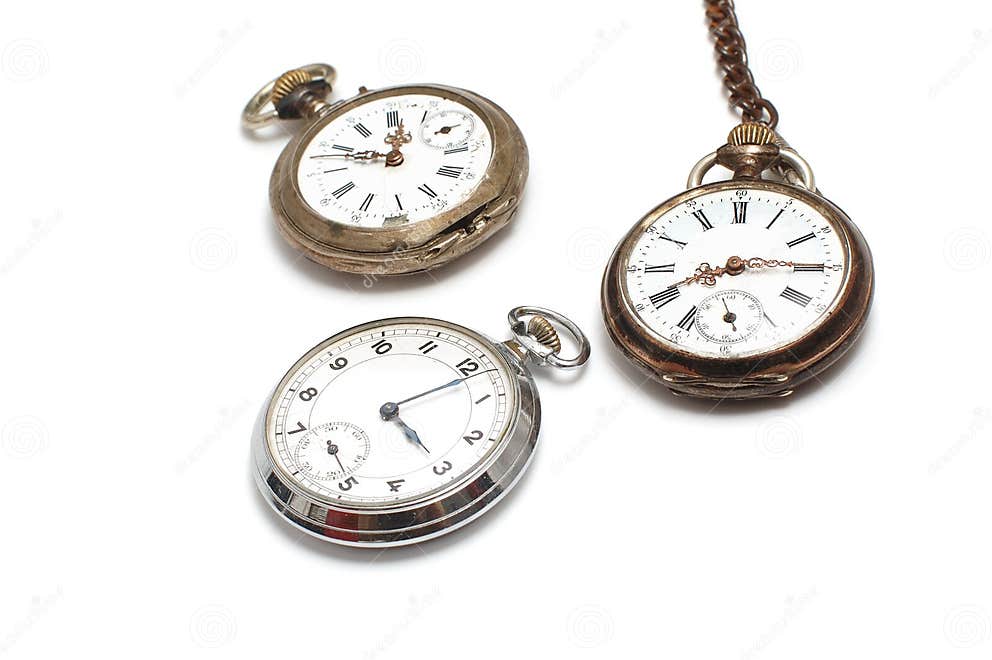Three Old Watches Isolated on White Stock Photo - Image of clock ...