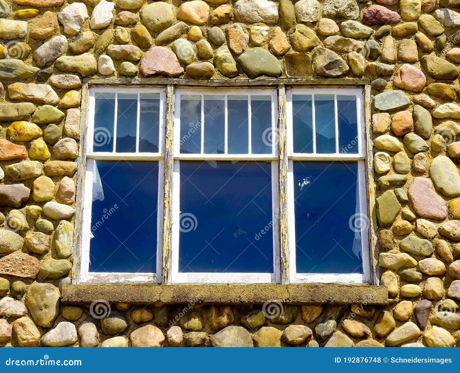 Three Old Window Frames with Field Stone Wall Stock Photo - Image of ...