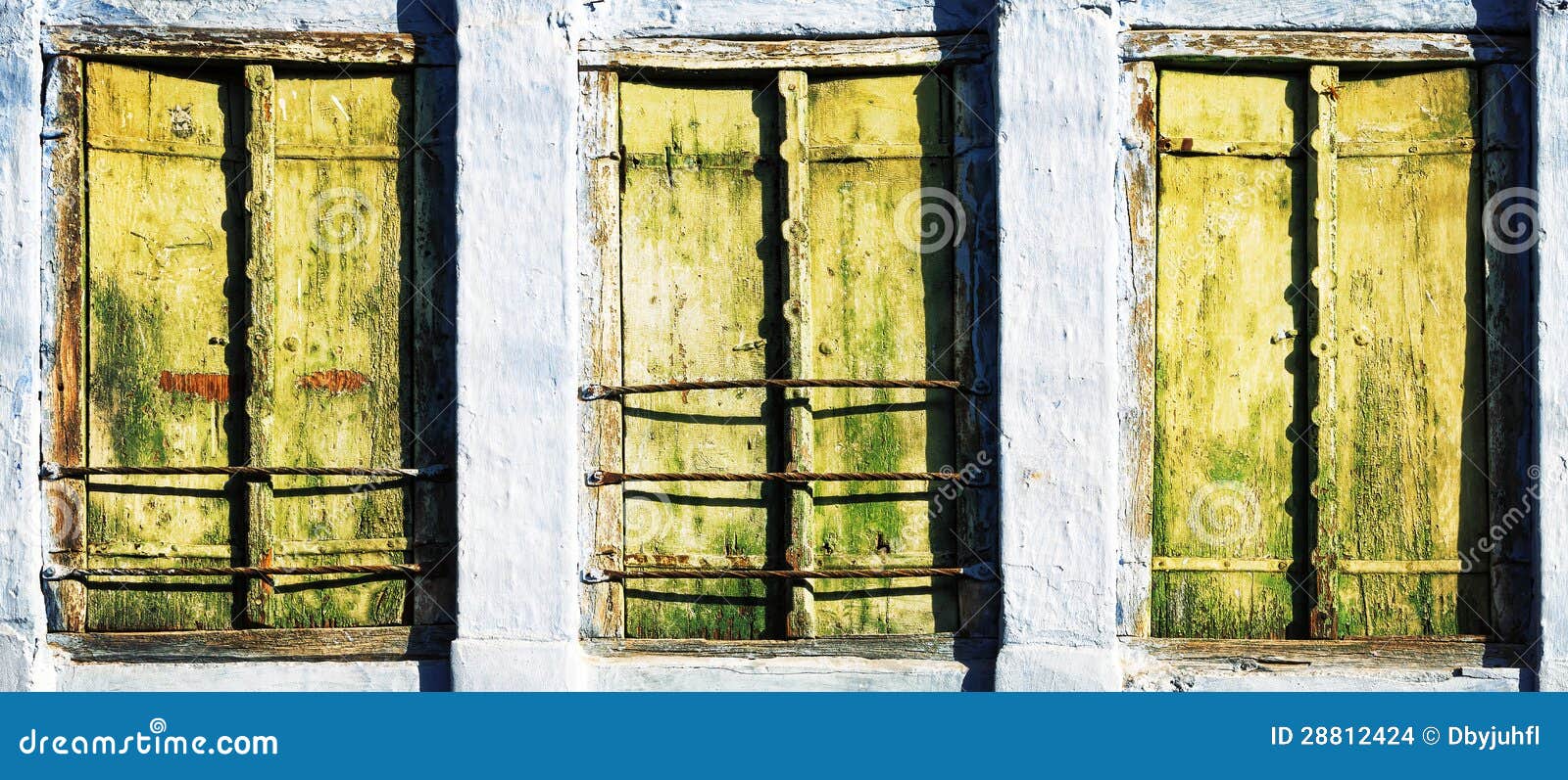 Three Old Windows with Wooden Shutters Stock Photo - Image of ...