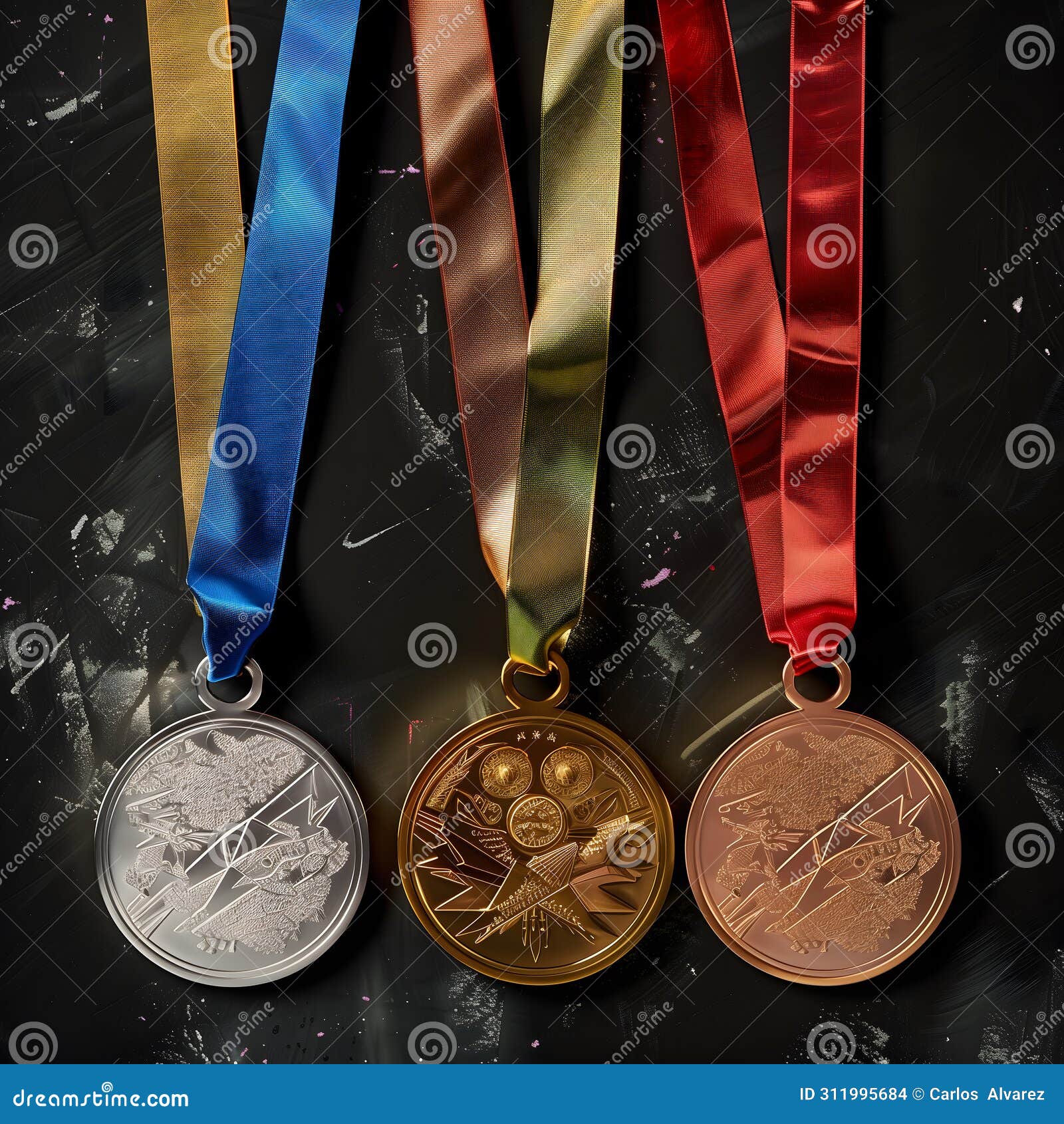 The Three Olympic Medals Over a Black Background Stock Illustration ...