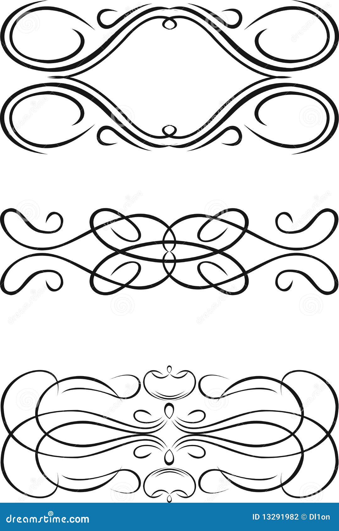 Three One Color Baroque Curves. Stock Vector - Illustration of ornate ...