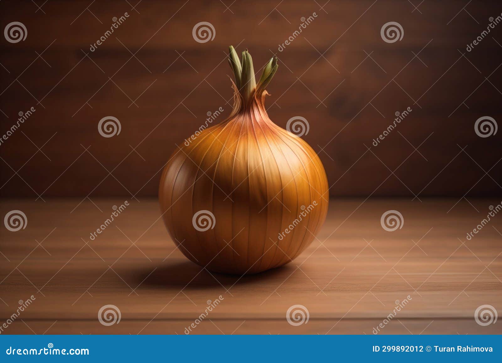 Three Onions on a Wooden Table in Front of a Solid Color Background. Ai ...