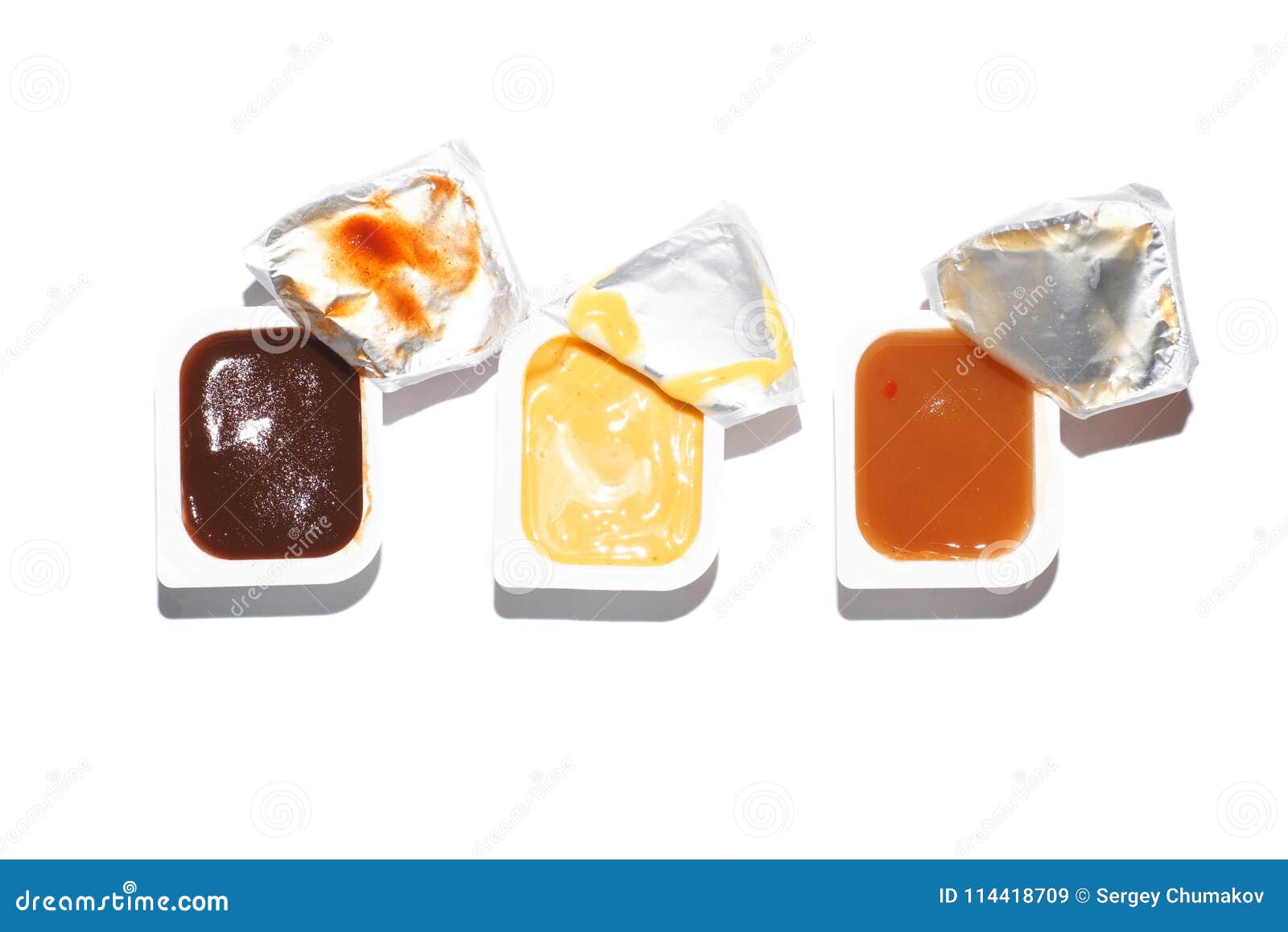 Three Opened Sauce Dip Pots Stock Image - Image of portion, white ...