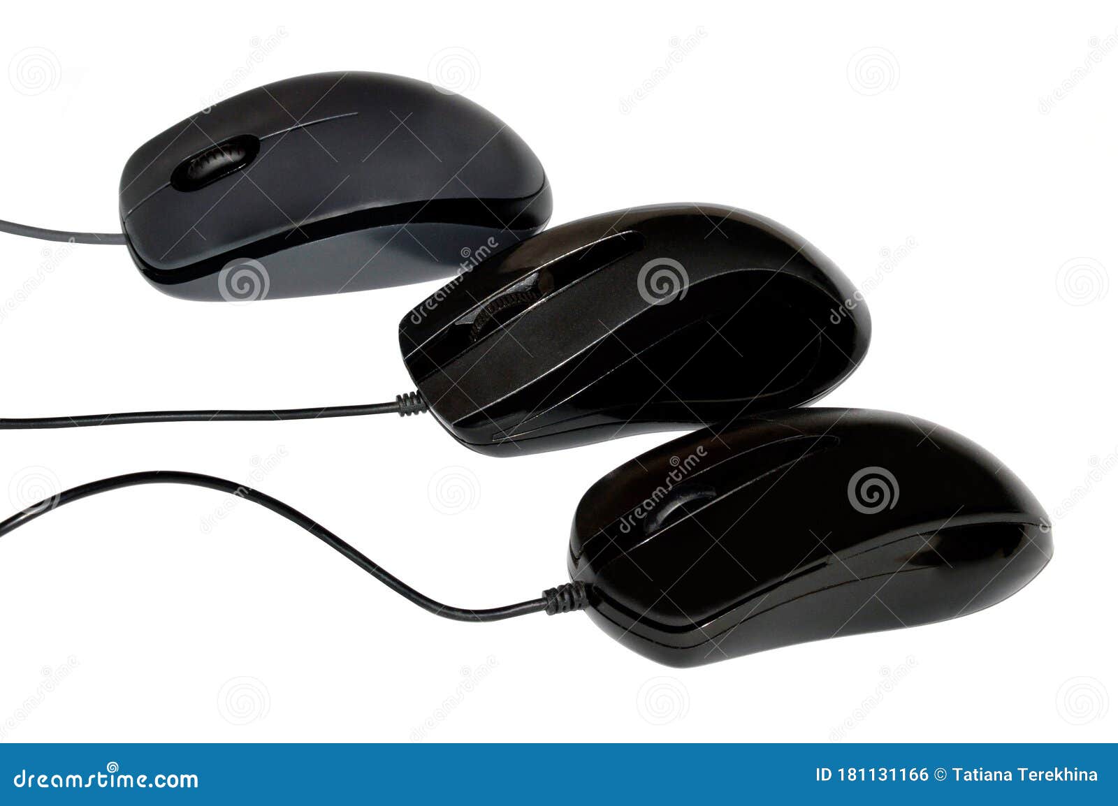 Three Optical Computer Mouse Devices in a Row Isolated on White ...