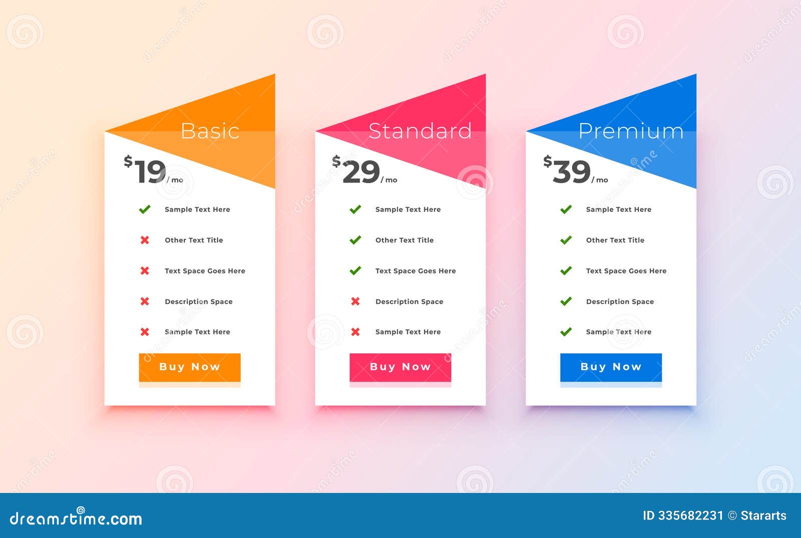 Three Option Subscription Price Chart Table Layout in Modern Style ...