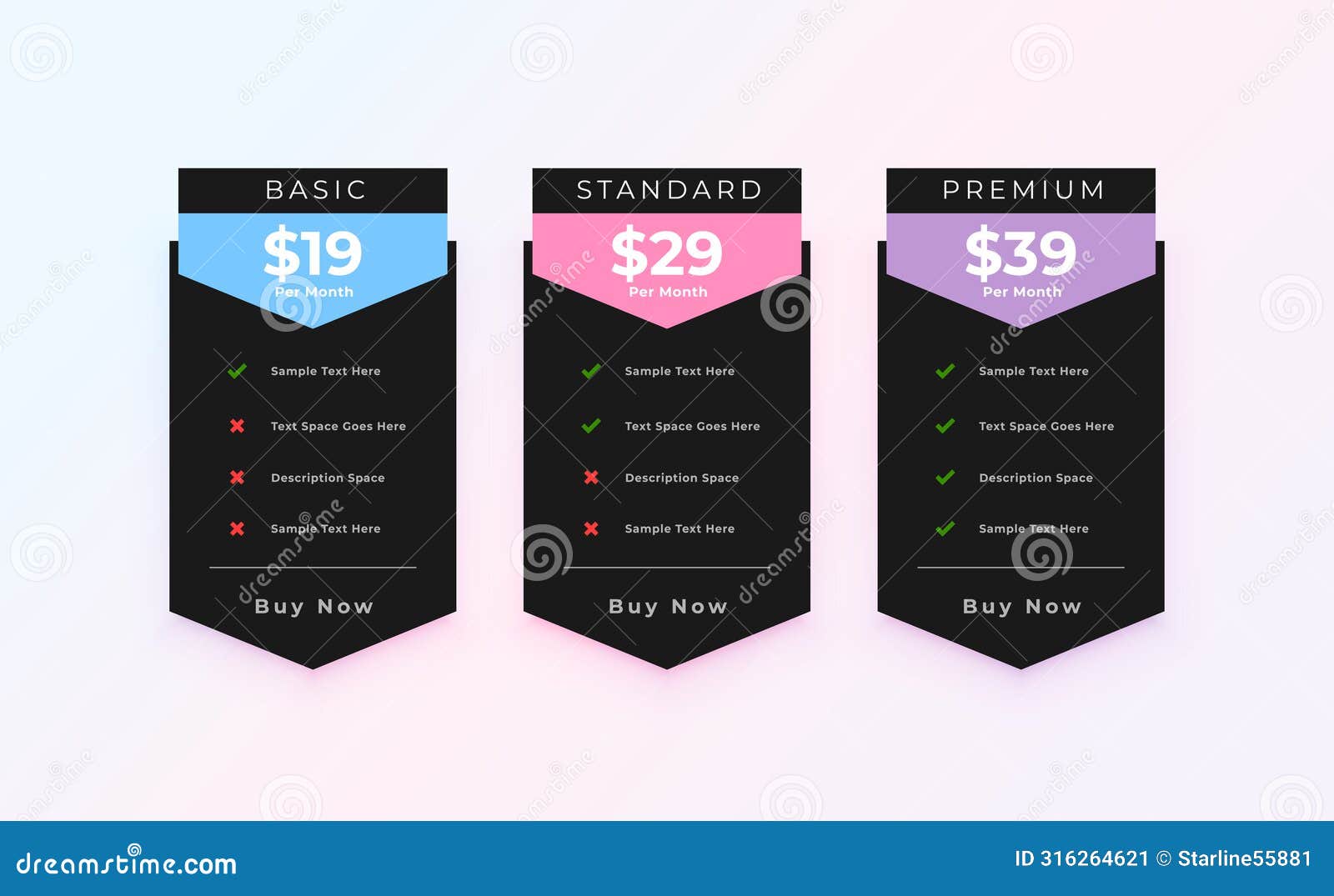 Three Option Subscription Pricing Plan Table Layout Design Stock Vector ...