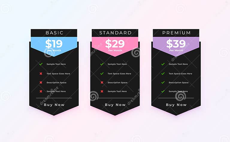 Three Option Subscription Pricing Plan Table Layout Design Stock Vector ...