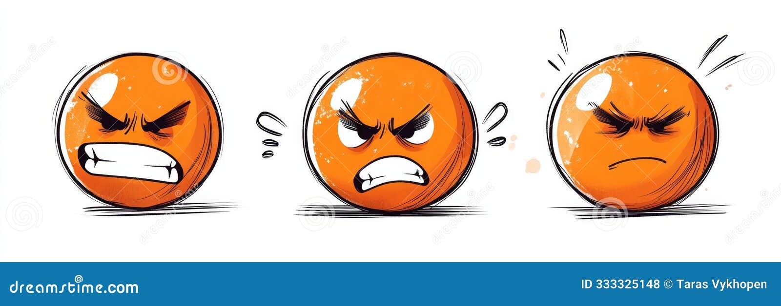 Three Orange Angry Emoticons in a Doodle Style on a White Background ...