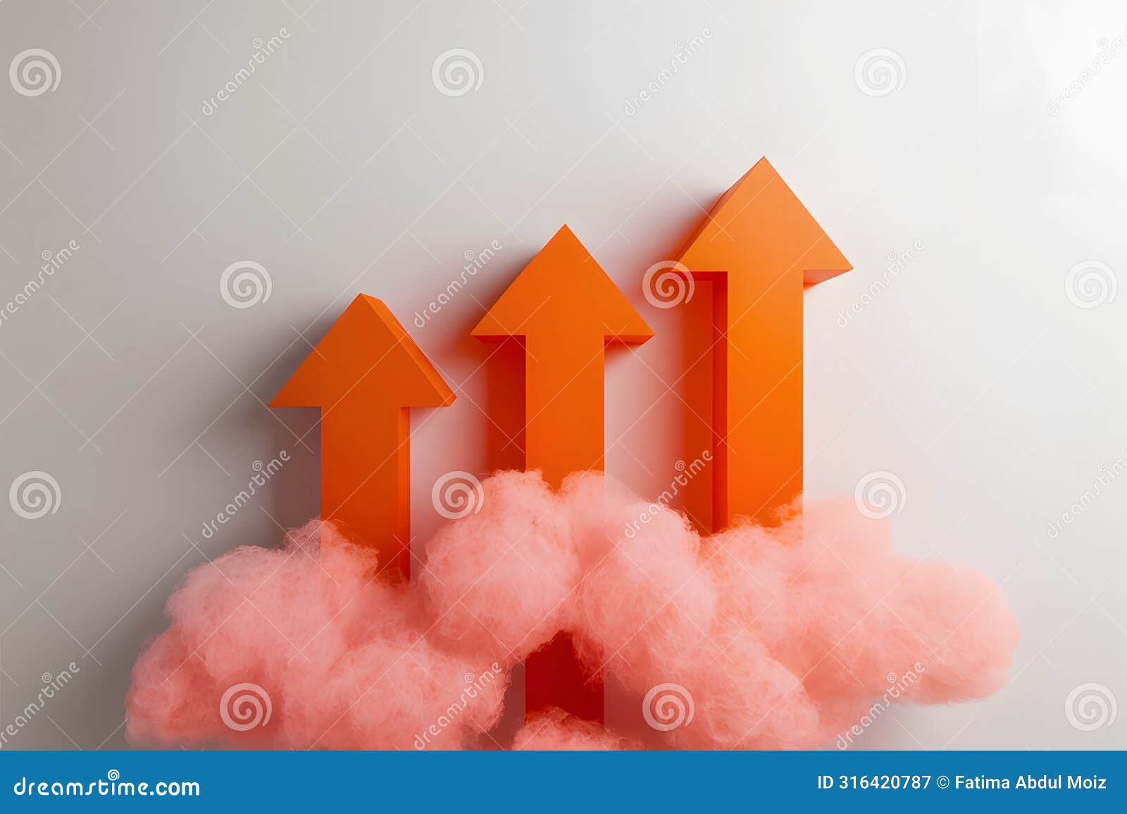 Three Orange Arrows Emerging from Clouds on White Background Signify ...