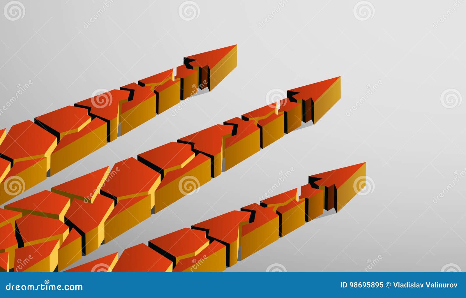 Three Orange Broken 3d Arrows Pointing Up On A Gray Background Royalty ...