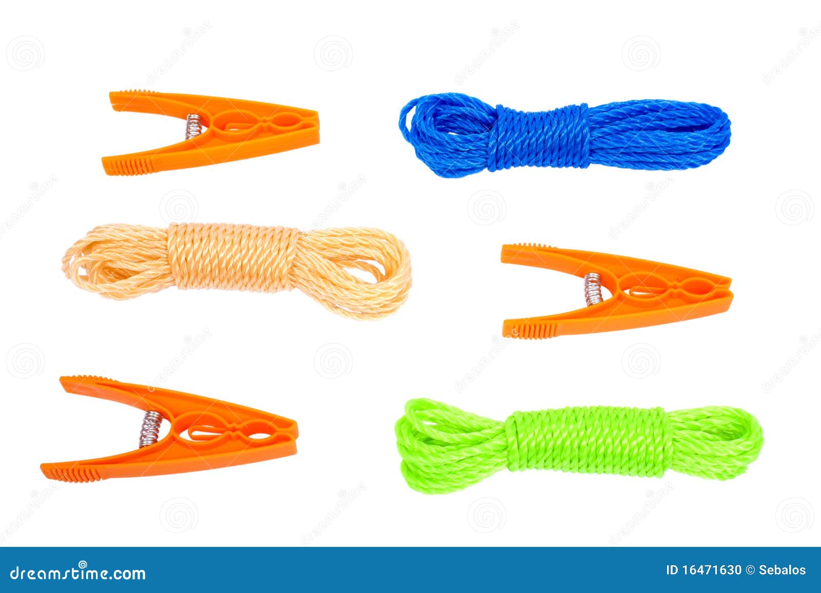 Three Orange Pegs and Three Laundry Rope Stock Photo - Image of bright ...