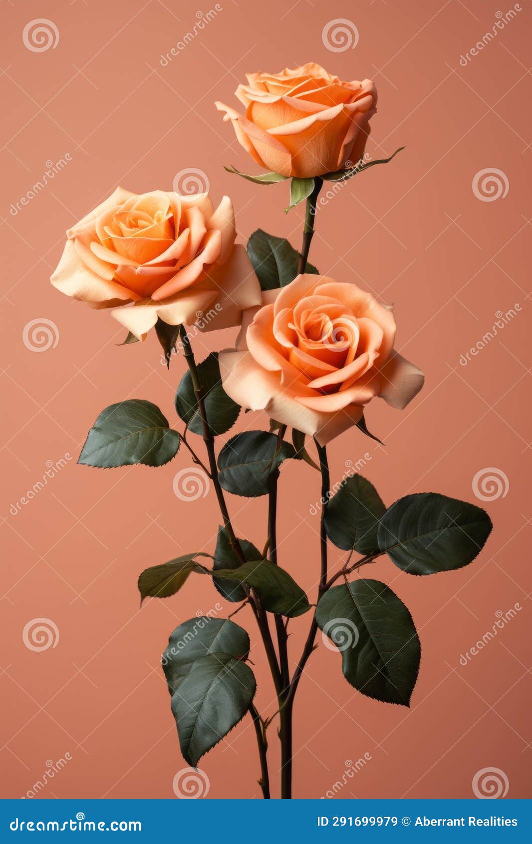 Three Orange Roses Against a Pink Background Stock Illustration ...