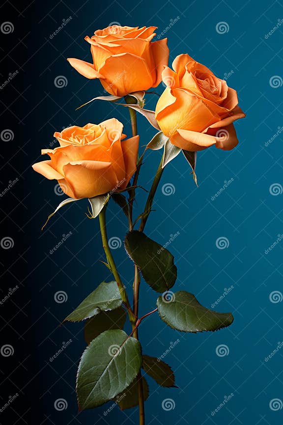 Three Orange Roses in a Vase on a Blue Background Stock Illustration ...