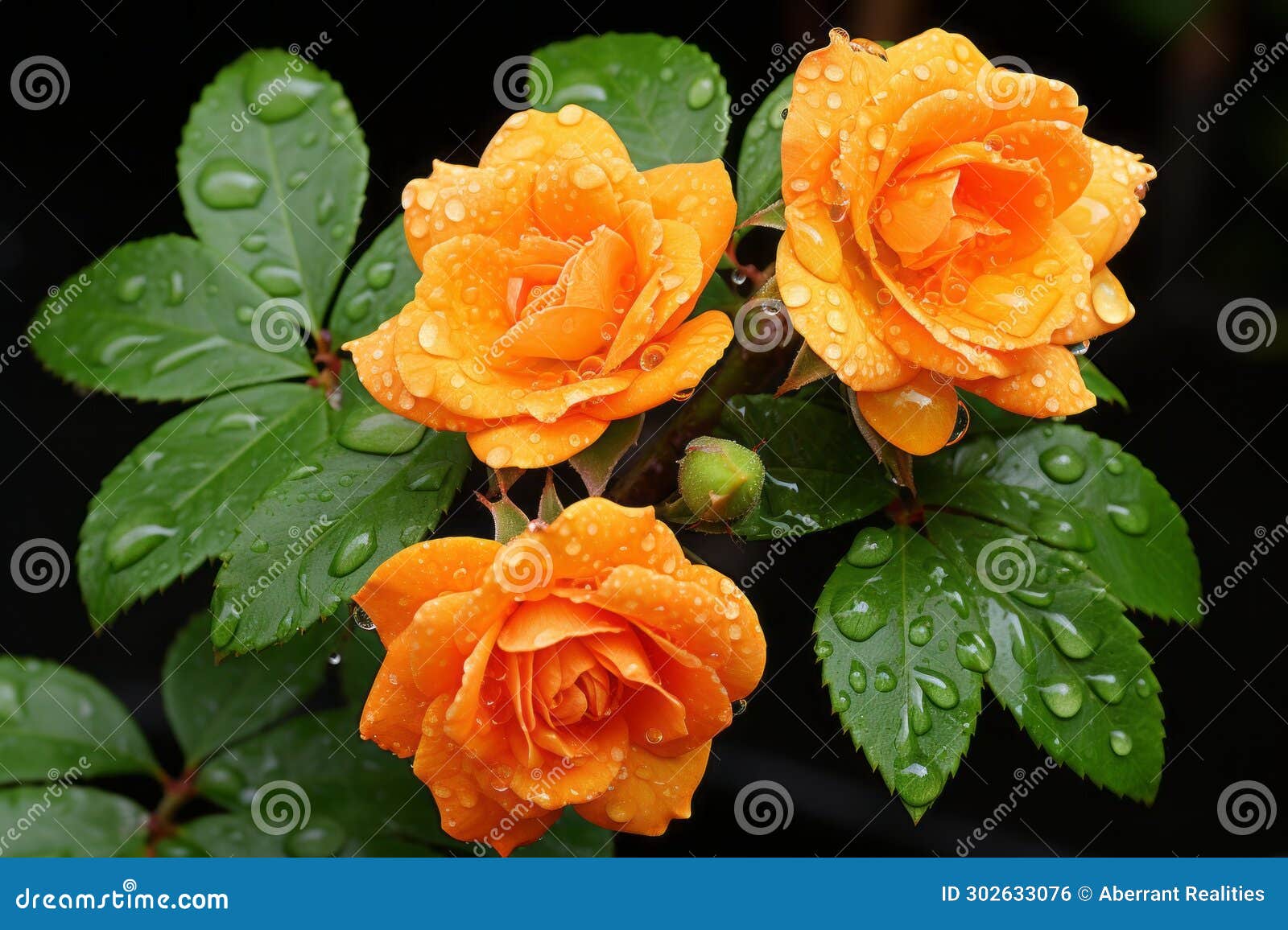 Three Orange Roses with Water Droplets on Them Stock Illustration ...
