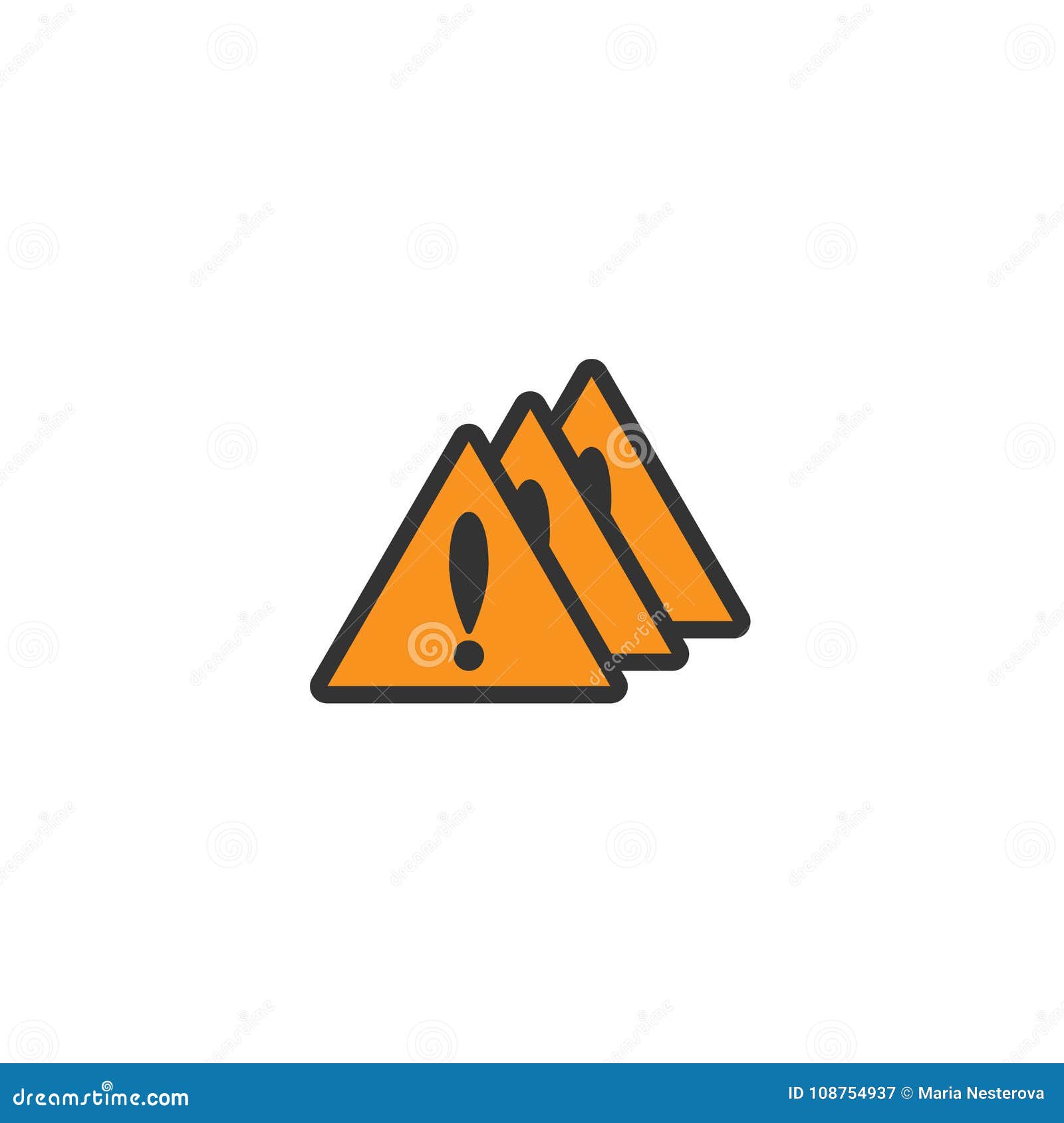 Three Orange Triangle with Black Exclamation Mark. Multiple Repeating ...