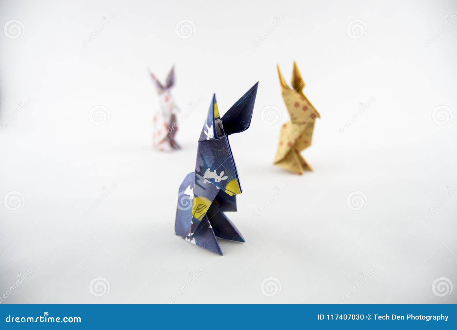 Three Origami Rabbits on White Background Stock Photo - Image of rabbit ...