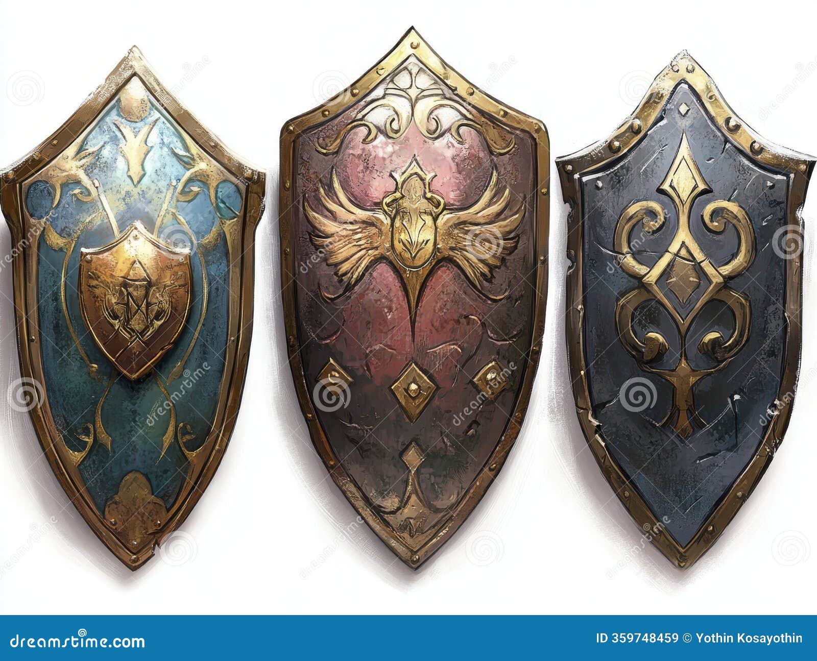 Three Ornamental Shields In Different Colors Royalty-Free Stock Photo ...
