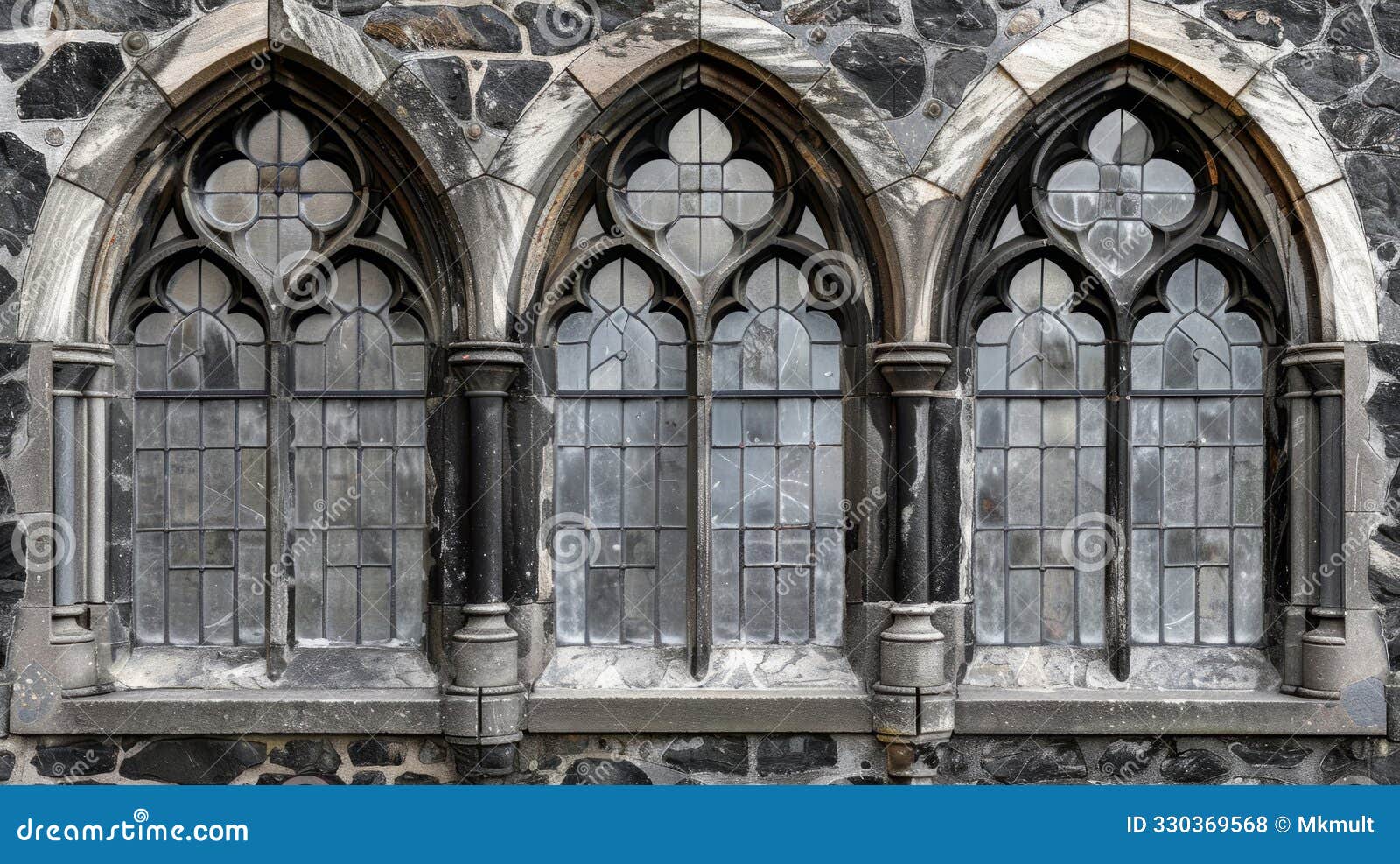 Gothic Architectural Windows on Stone Wall in an Ancient Building ...