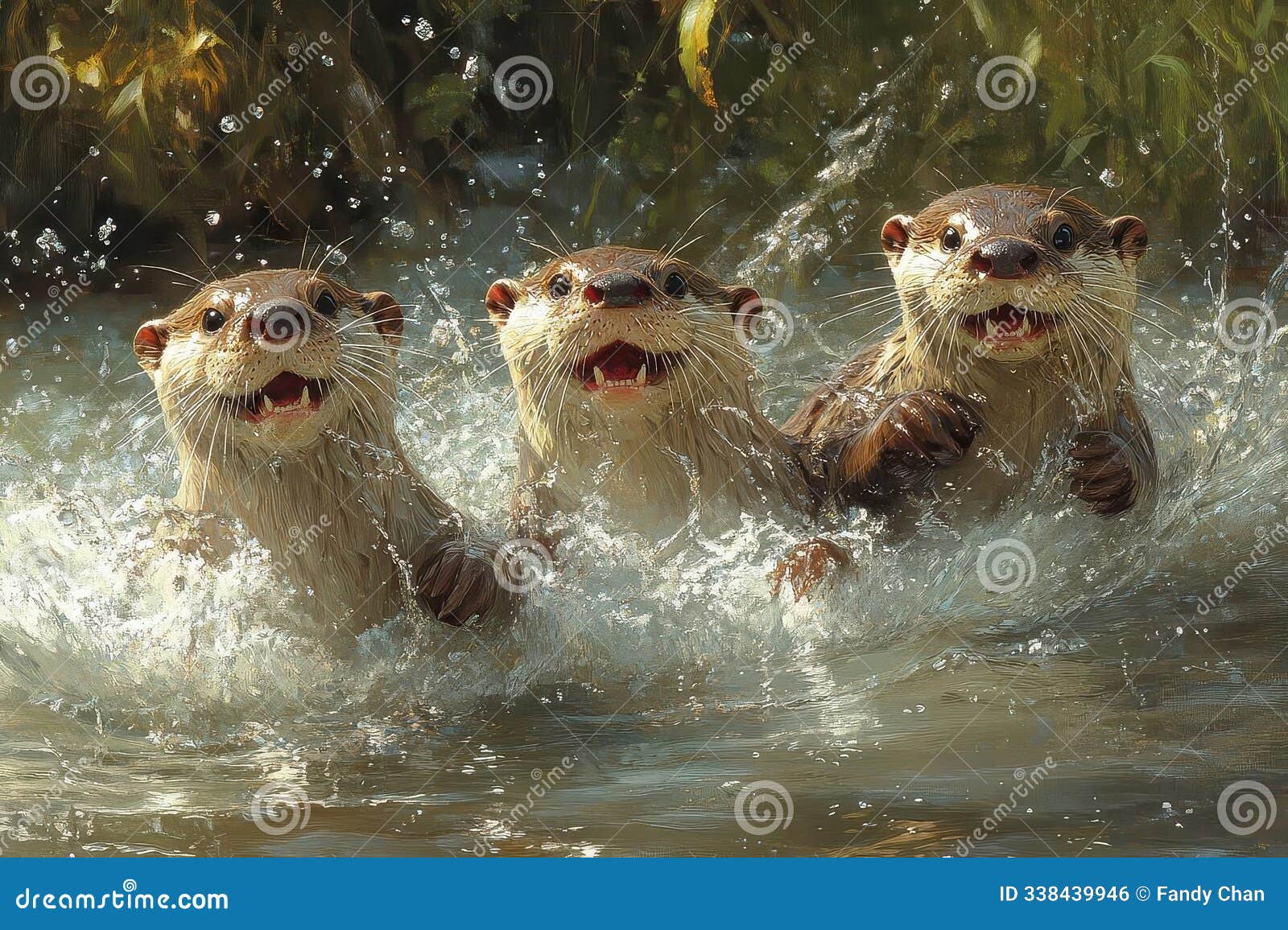 Three Otters Huddle Together In A River Royalty-Free Stock Photography ...