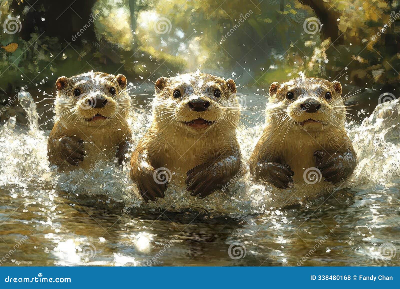 Three Otters Huddle Together In A River Royalty-Free Stock Photography ...