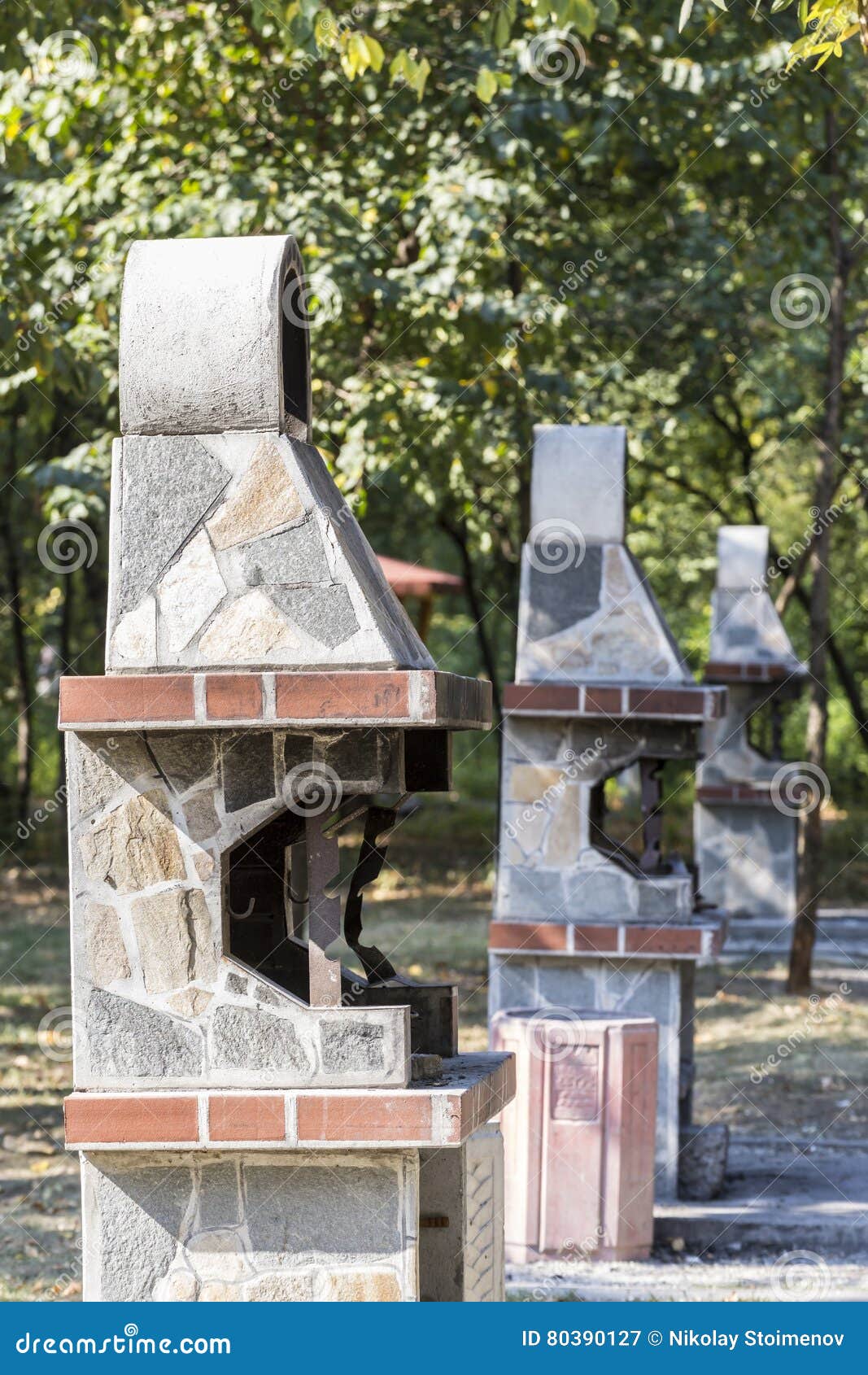 Three outdoor barbeques stock image. Image of three, chimney - 80390127
