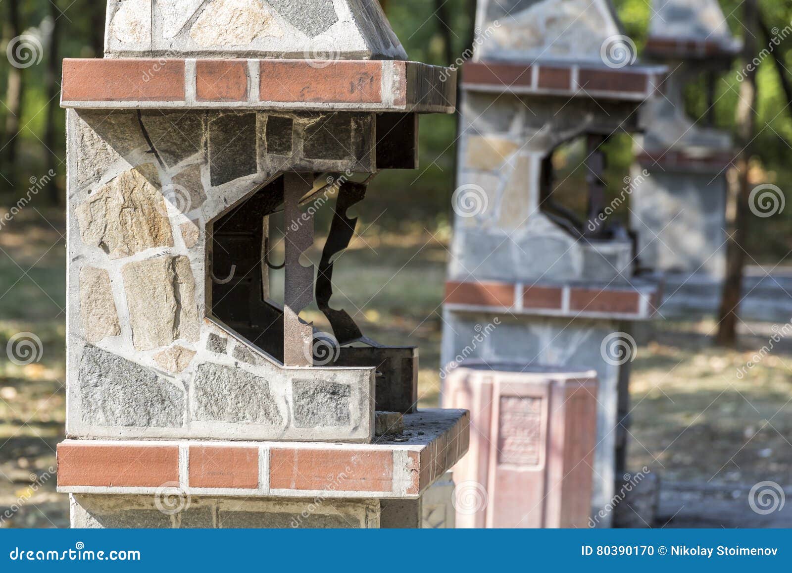 Three outdoor barbeques stock photo. Image of chimney - 80390170