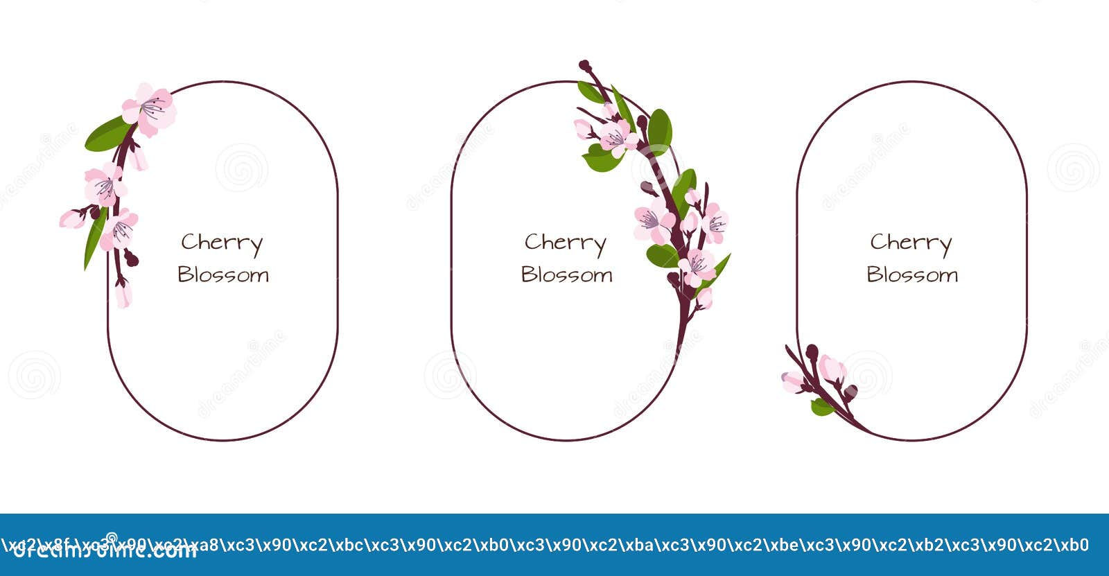 Three Oval Frames with Decorative Cherry Blossoms or Cherry Blossoms ...