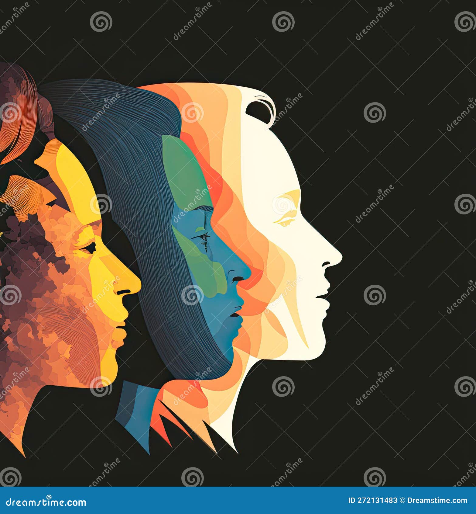 Three Overlapping Illustrations of Face Silhouettes. Generative Ai ...