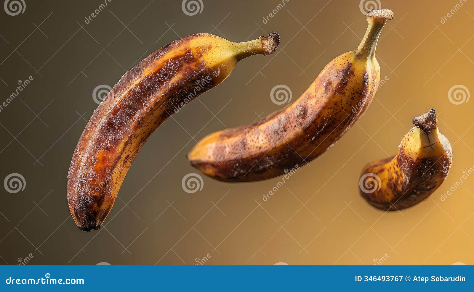 Three Overripe Bananas, Brown Spots, Floating, Gradient Background ...