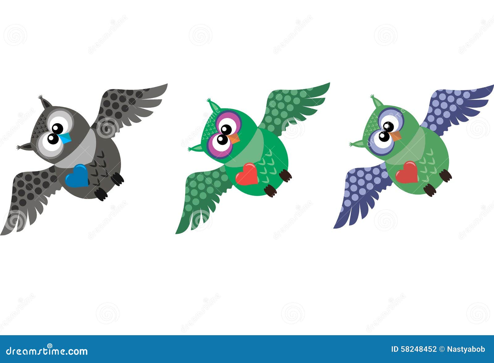 Three owls stock vector. Illustration of cute, wings - 58248452