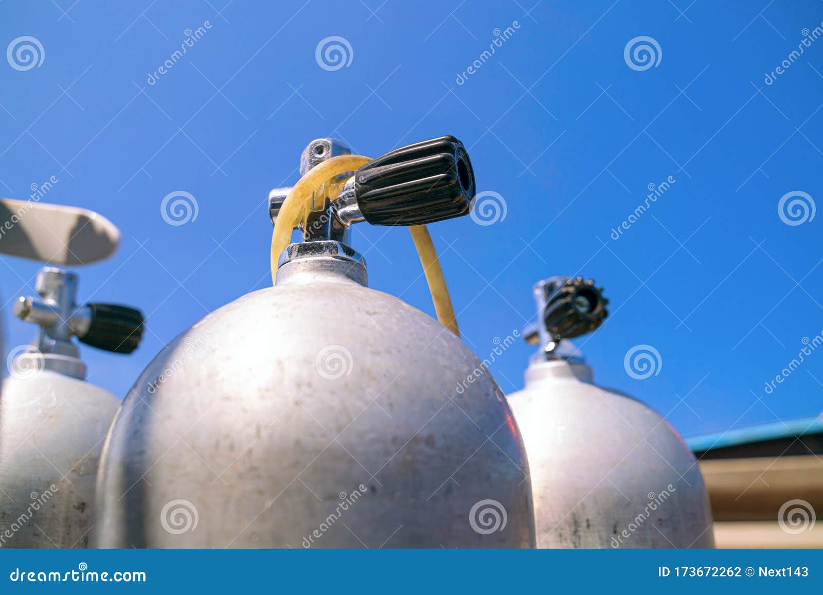 A Three Oxygen Tanks for Scuba Diving Ready on the Diving Boat Trip ...