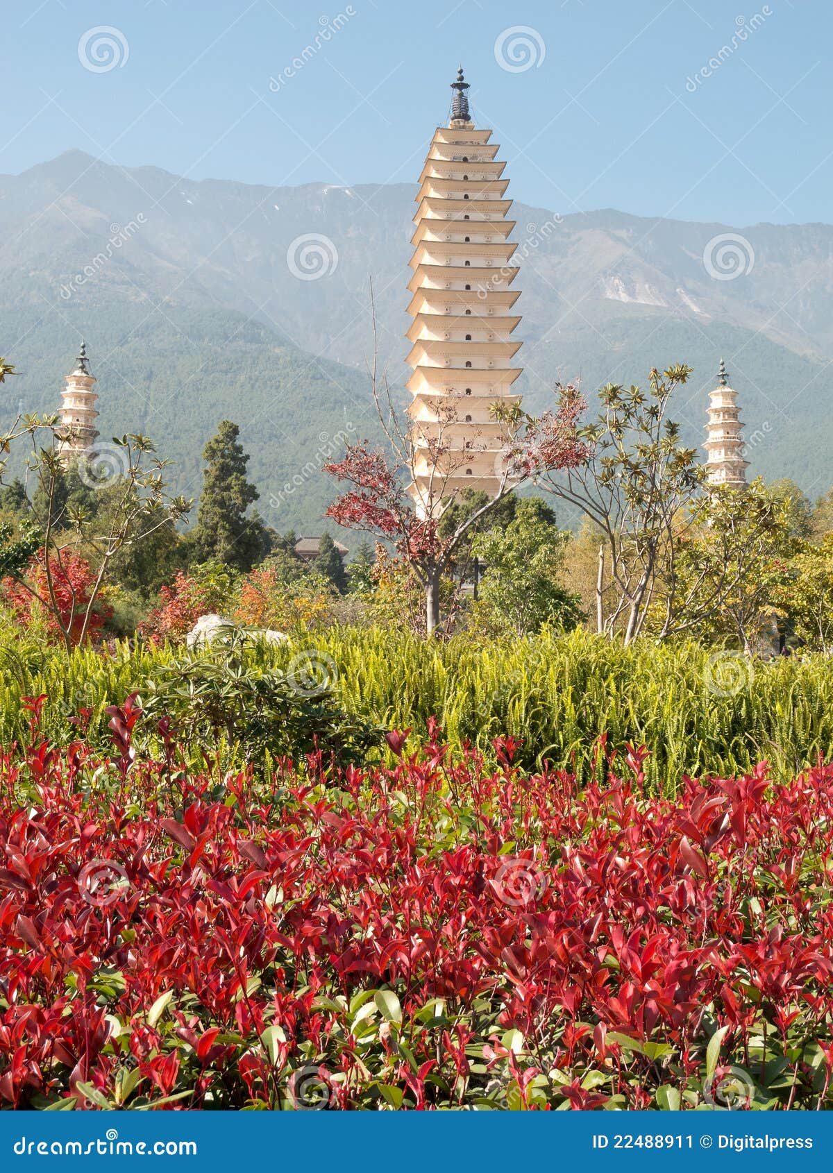 Three pagodas Dali, China stock image. Image of east - 22488911