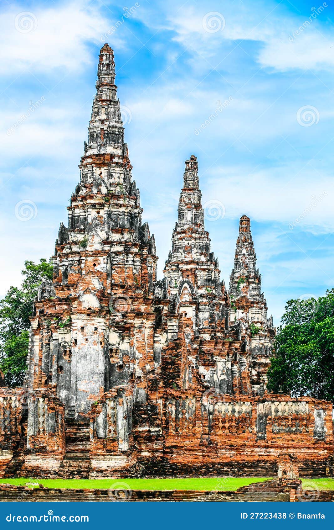 Three pagodas in Thailand stock photo. Image of statue - 27223438