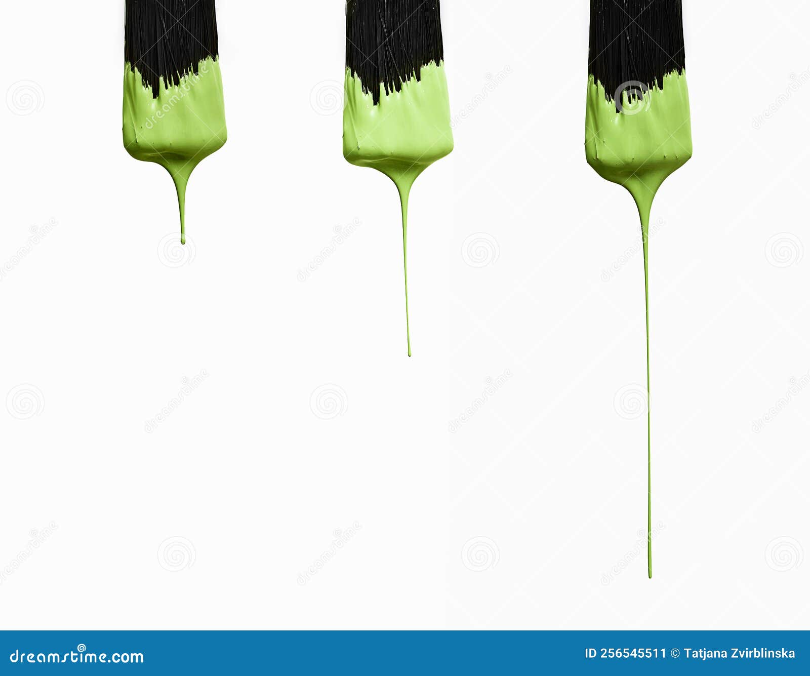 Three Paint Brushes with Dripping Green Paint Stock Image - Image of ...