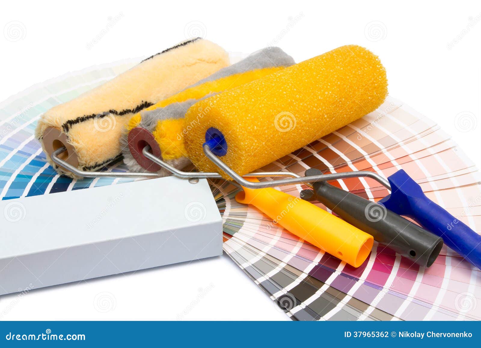 Three Painting Rollers and Album of Colors Stock Photo - Image of ...