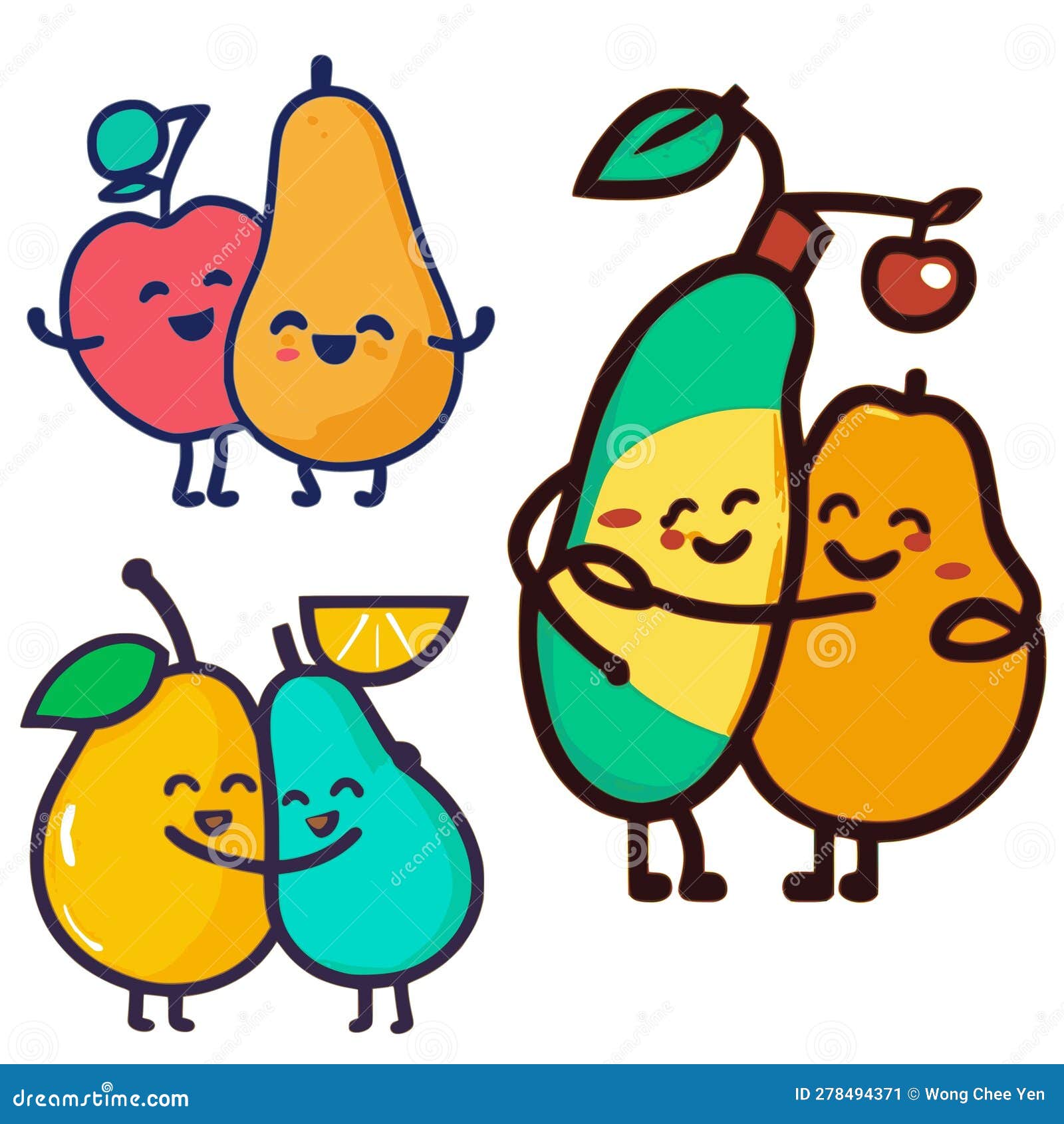 Happy Fruits Hugging Vector Graphics Stock Illustration - Illustration ...
